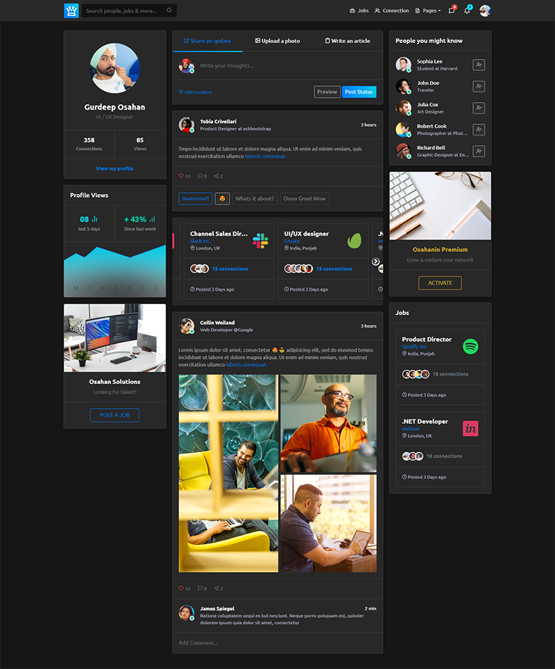 Osahanin - Job Portal & Social Network HTML Template